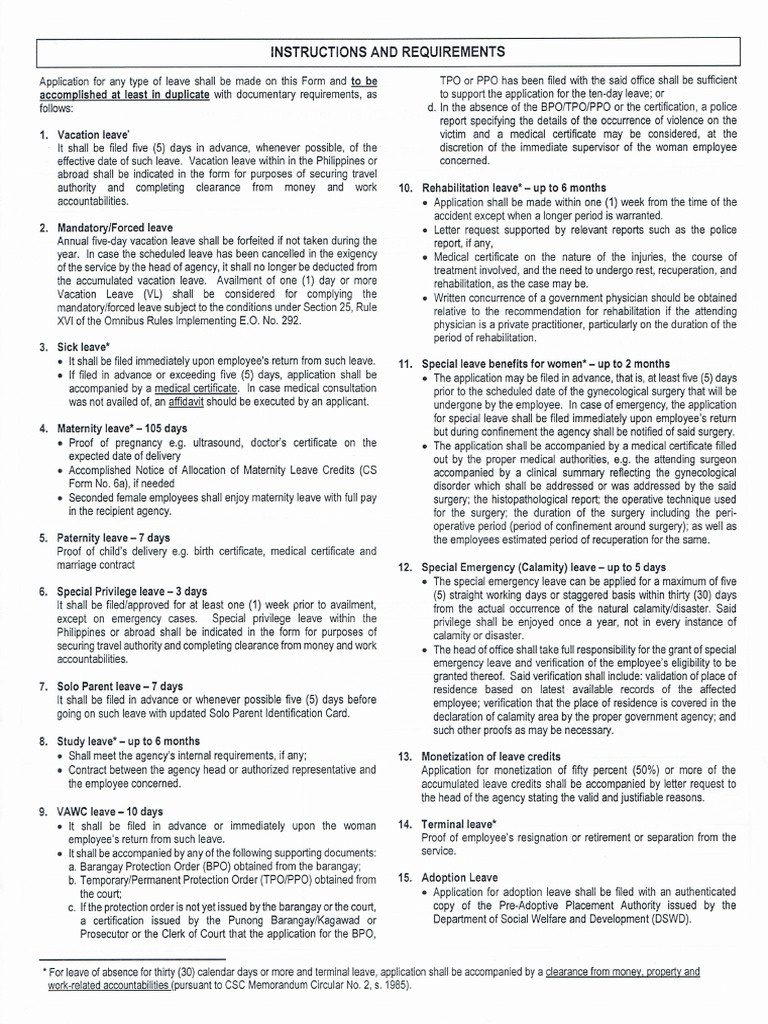 Leave Form Back | PDF