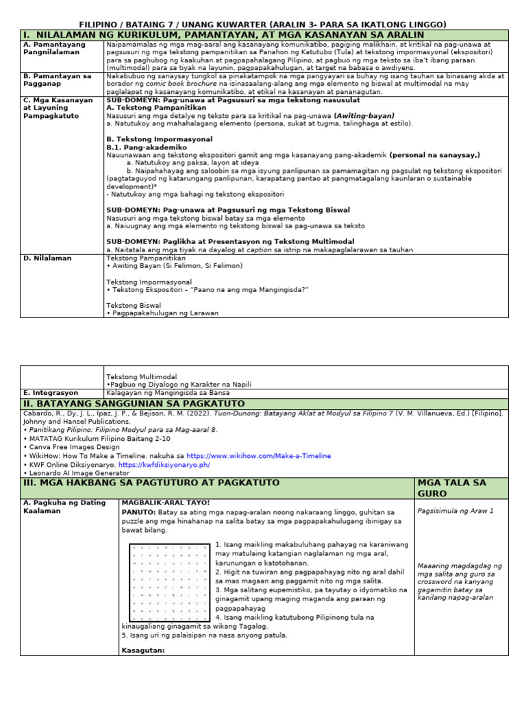 FIL7 Aralin3 LE MATATAG Si Felimon, Si Felimon | PDF