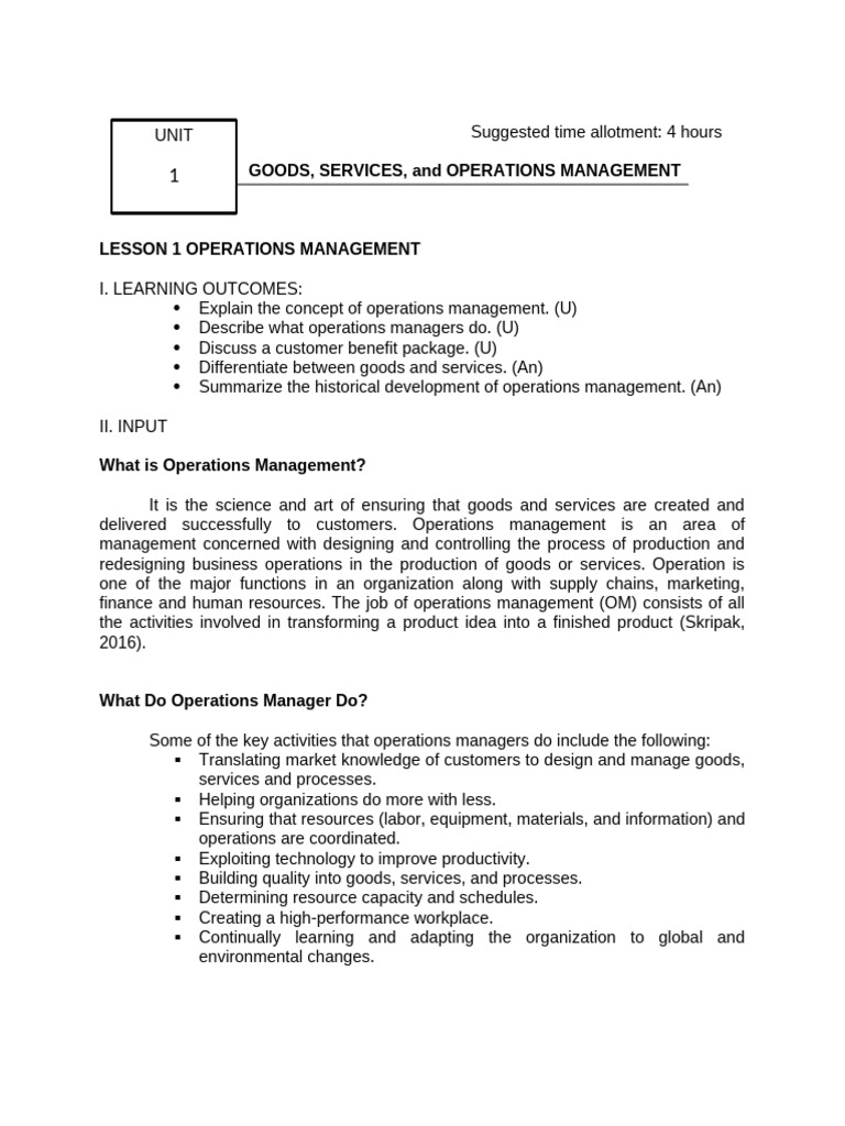 OPERATION MANAGEMENT MODULE MIDTERM 1st Revision | PDF | Strategic ...