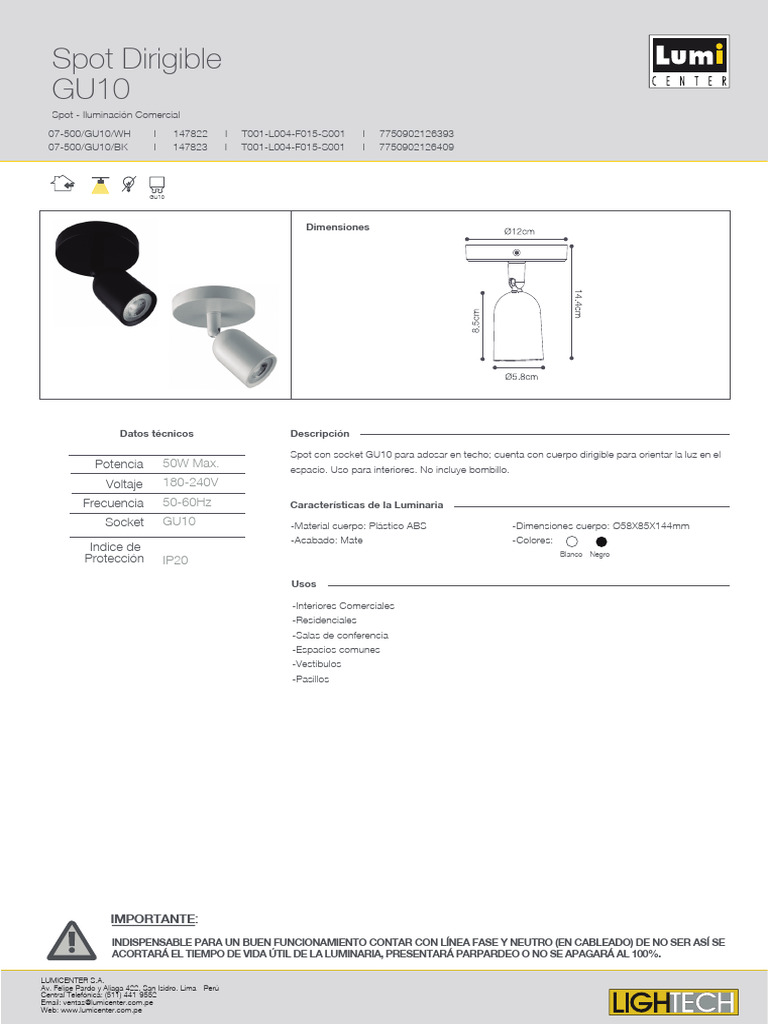 LUMINARIA SPOT DIRIGIBLE GU10 | PDF