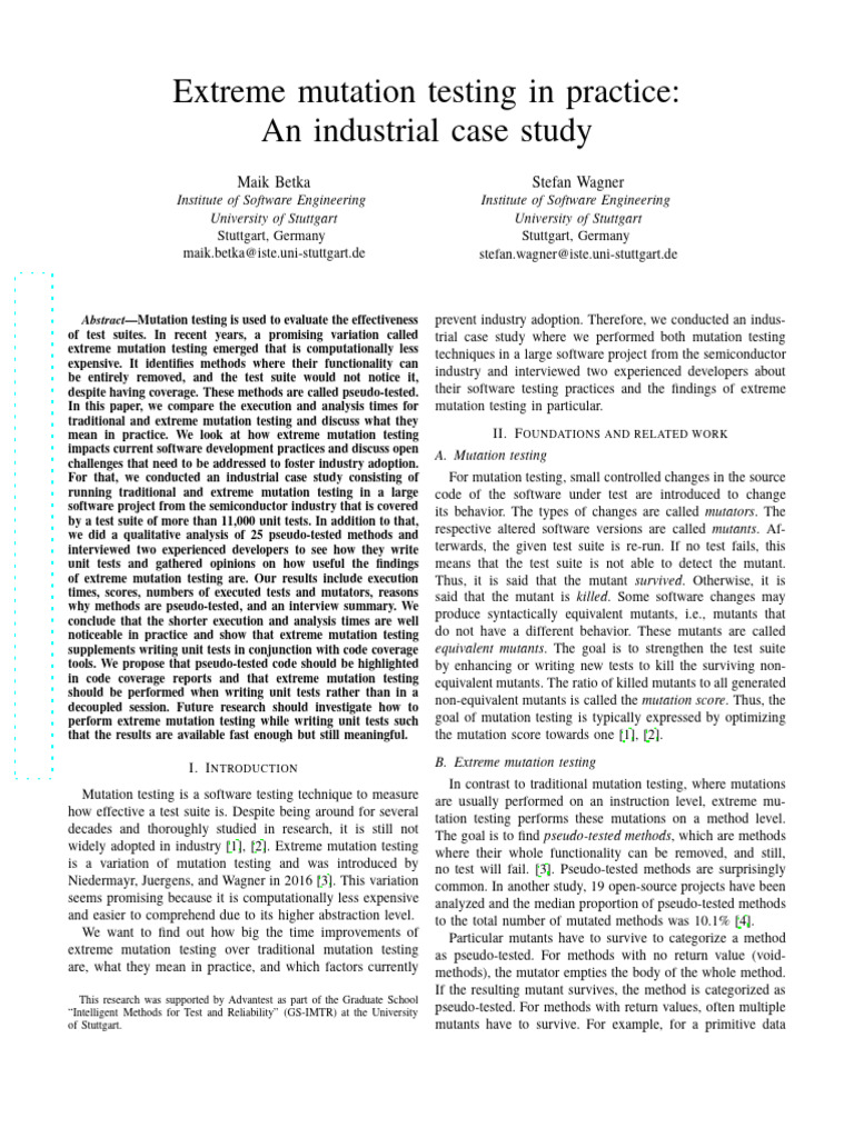 Extreme Mutation Testing In Practice Pdf Unit Testing Computer Programming