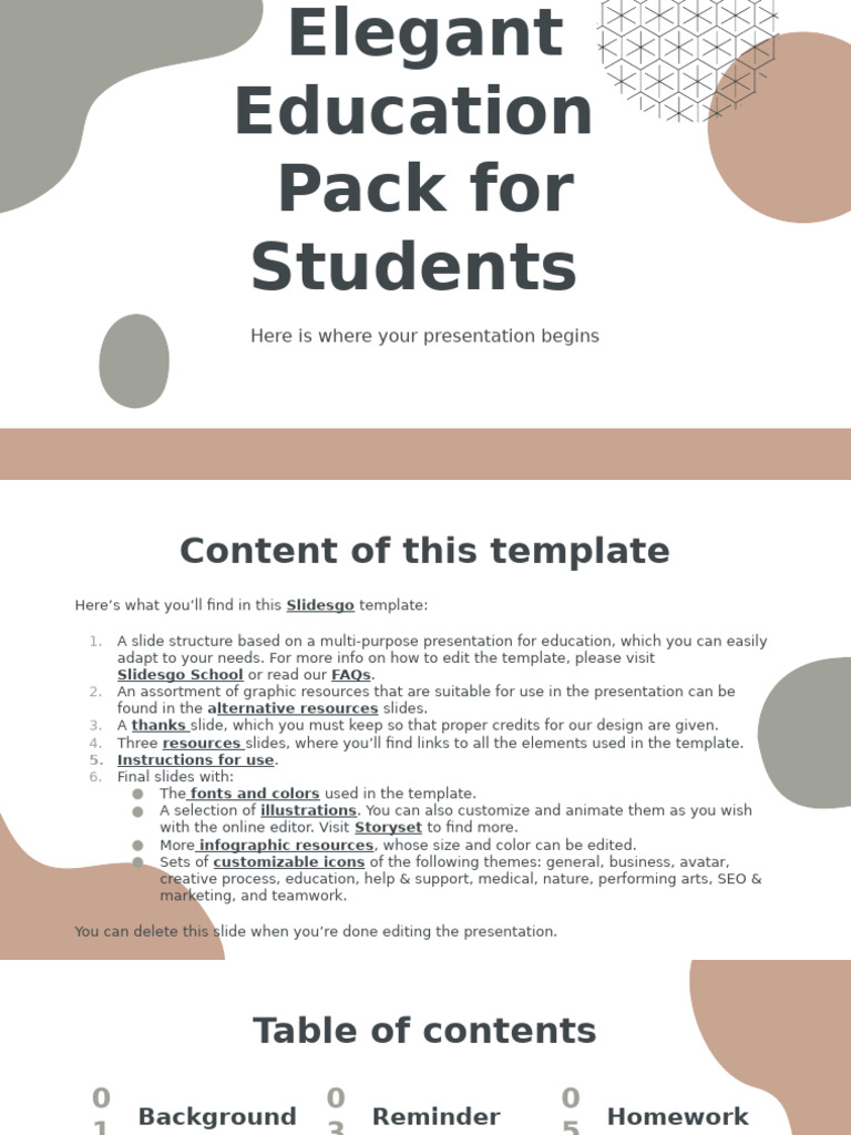 Elegant Education Pack for Students by Slidesgo | PDF