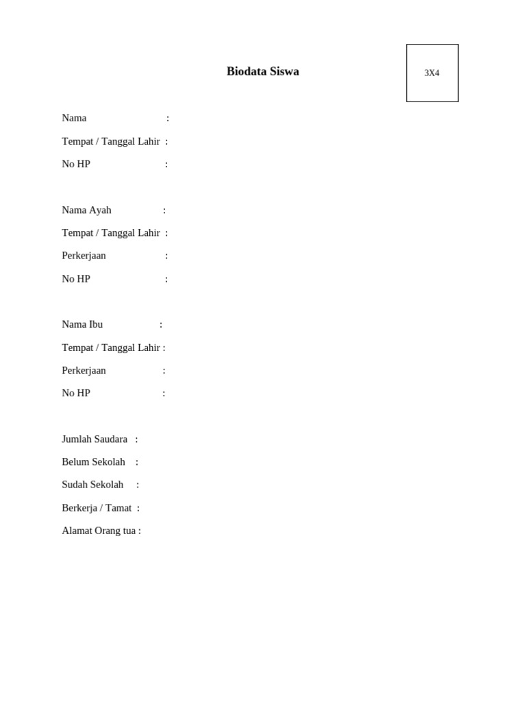 Mentahan Biodata Siswa | PDF