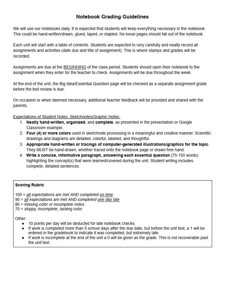 Notebook Grading Guidelines | PDF