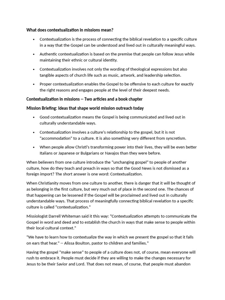 Missions Contextualization Pdf