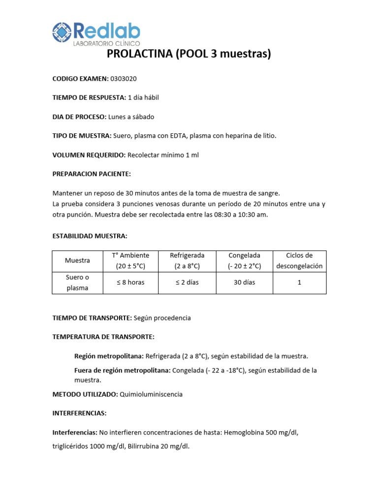 Prolactina (Pool 3 Muestras) | PDF