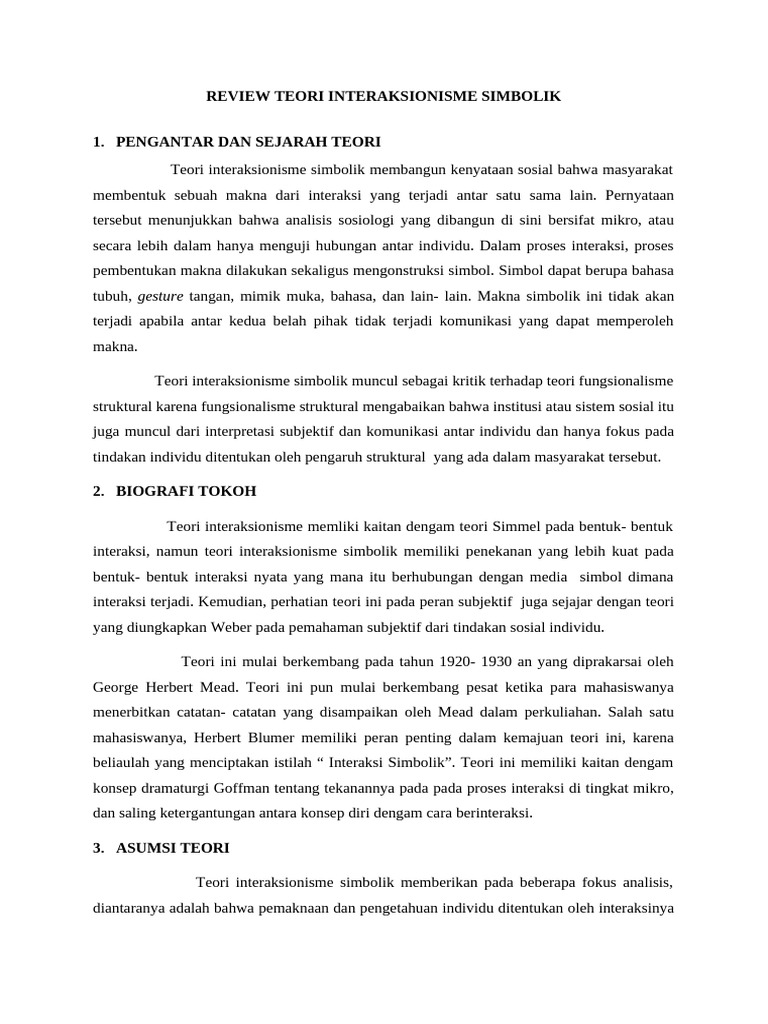 Review Teori Interaksionimse Simbolik (TSK) | PDF