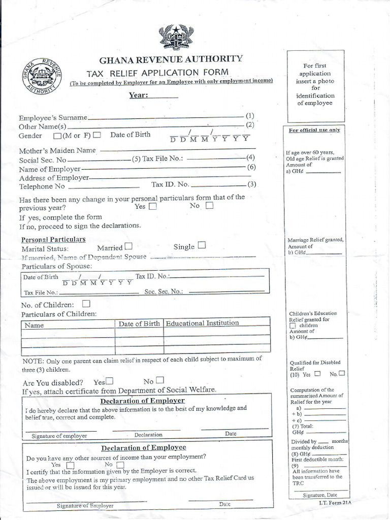 Tax Relief Application Form | PDF