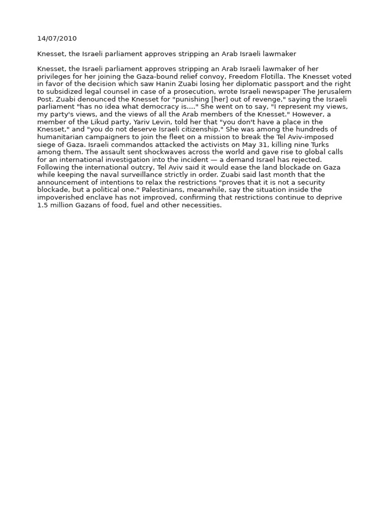 Knesset, ending Arab Israeli lawmaker | PDF Knesset, ending Arab Israeli lawmaker | PDF