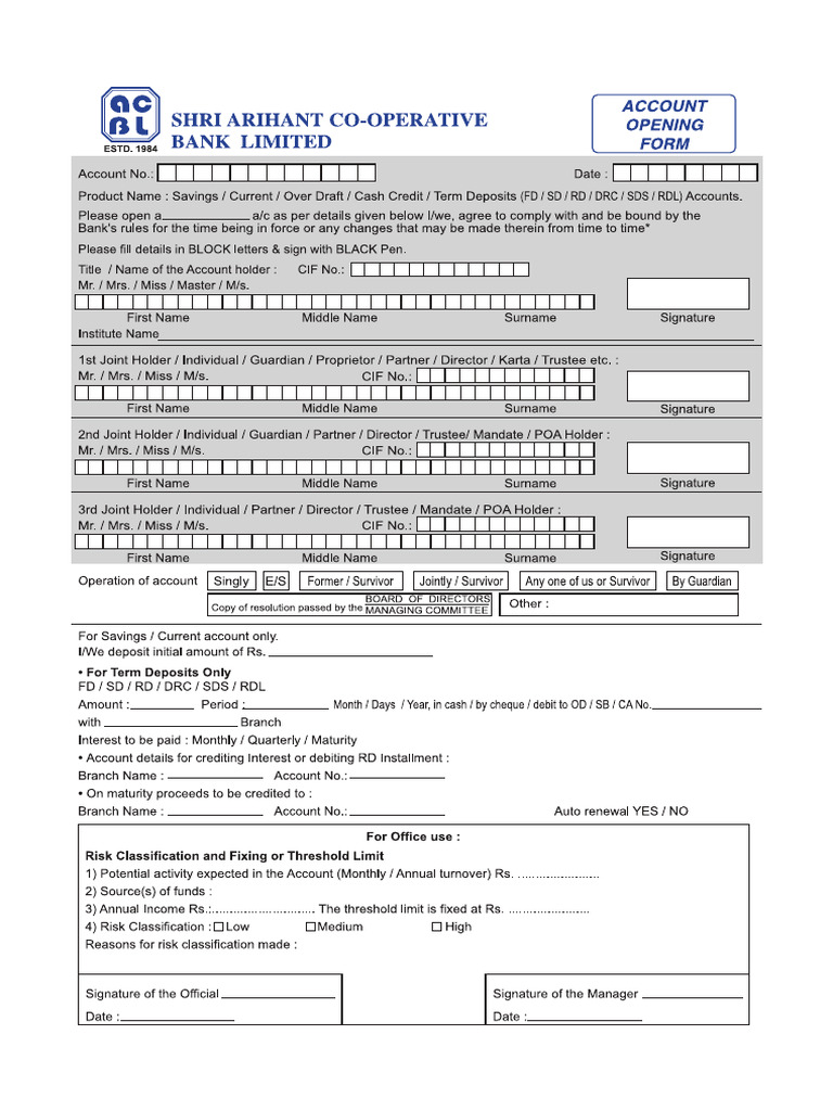 Account Opening Form Pdf