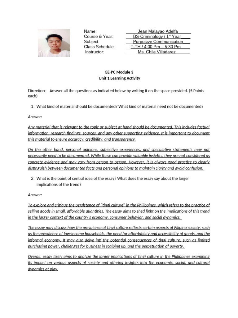 GE-PC Module3 Unit 1 Learning Activity Jean Malayao Adelfa | PDF