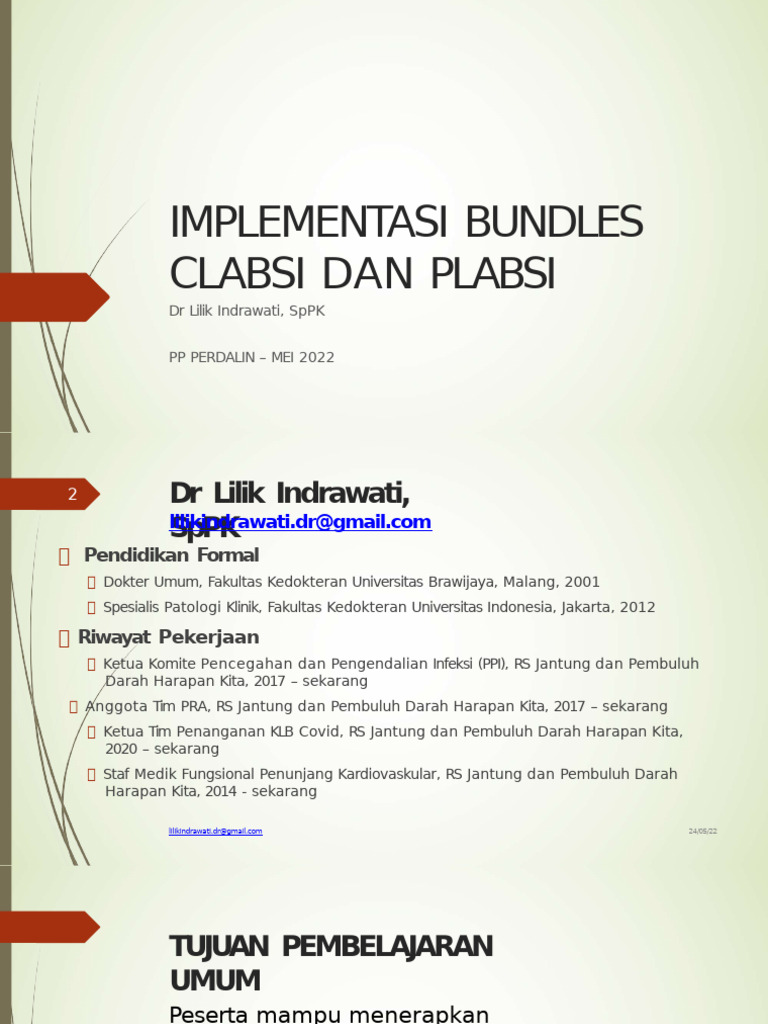 240522-dr Lilik-Implementasi Bundles CLABSI Dan PLABSI - Compressed | PDF