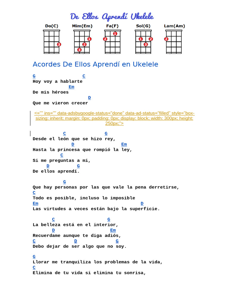 Acordes de Ellos Aprendí en Ukelele | PDF
