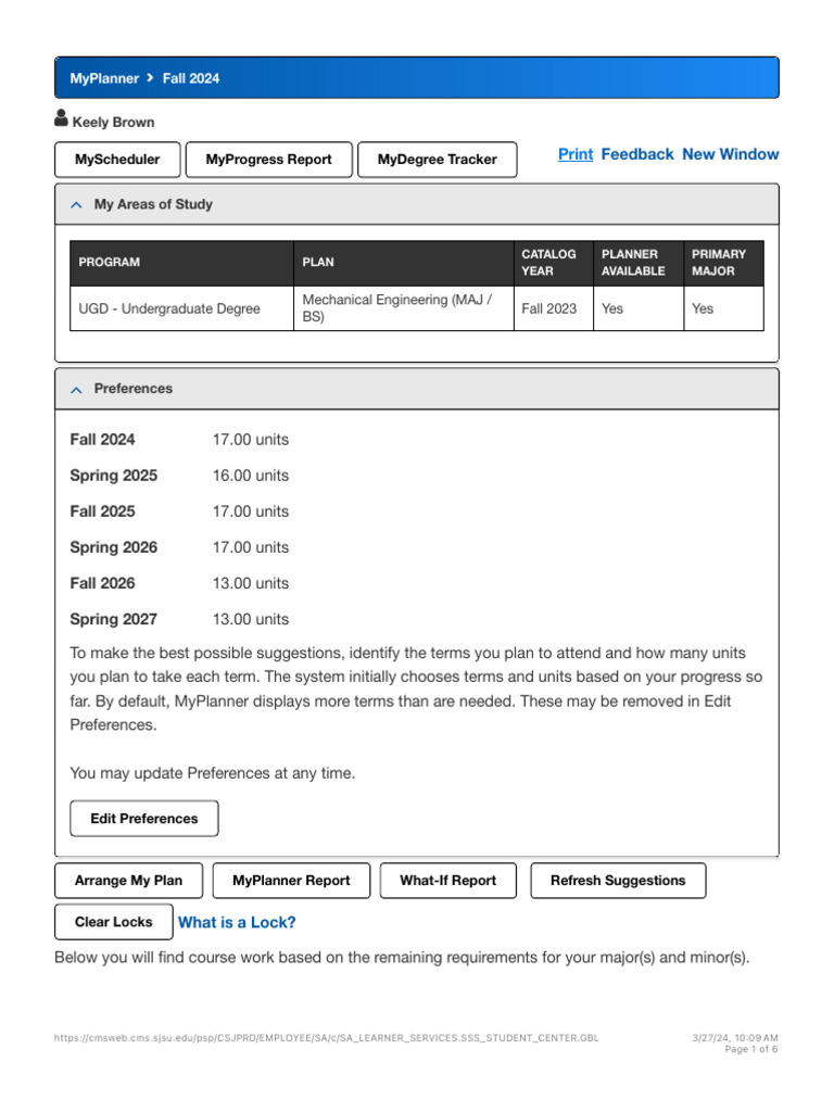 MySJSU - MyPlanner - Fall 2024 | PDF