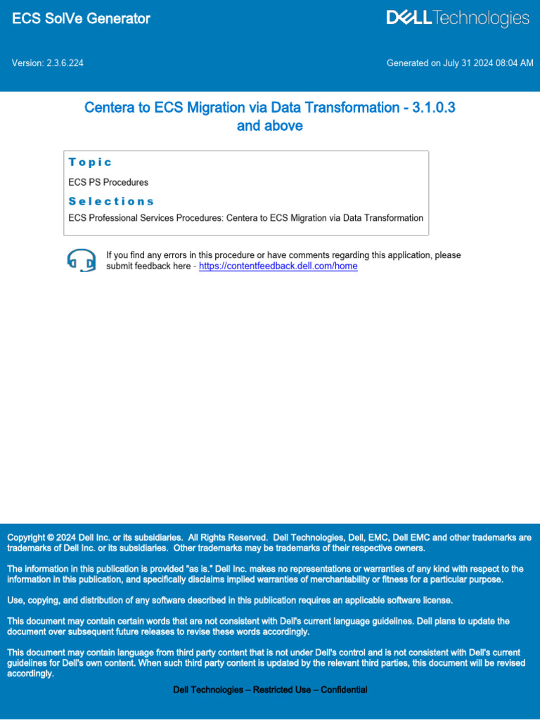 ECS - ECS PS Procedures-Centera To ECS Migration Via Data ...