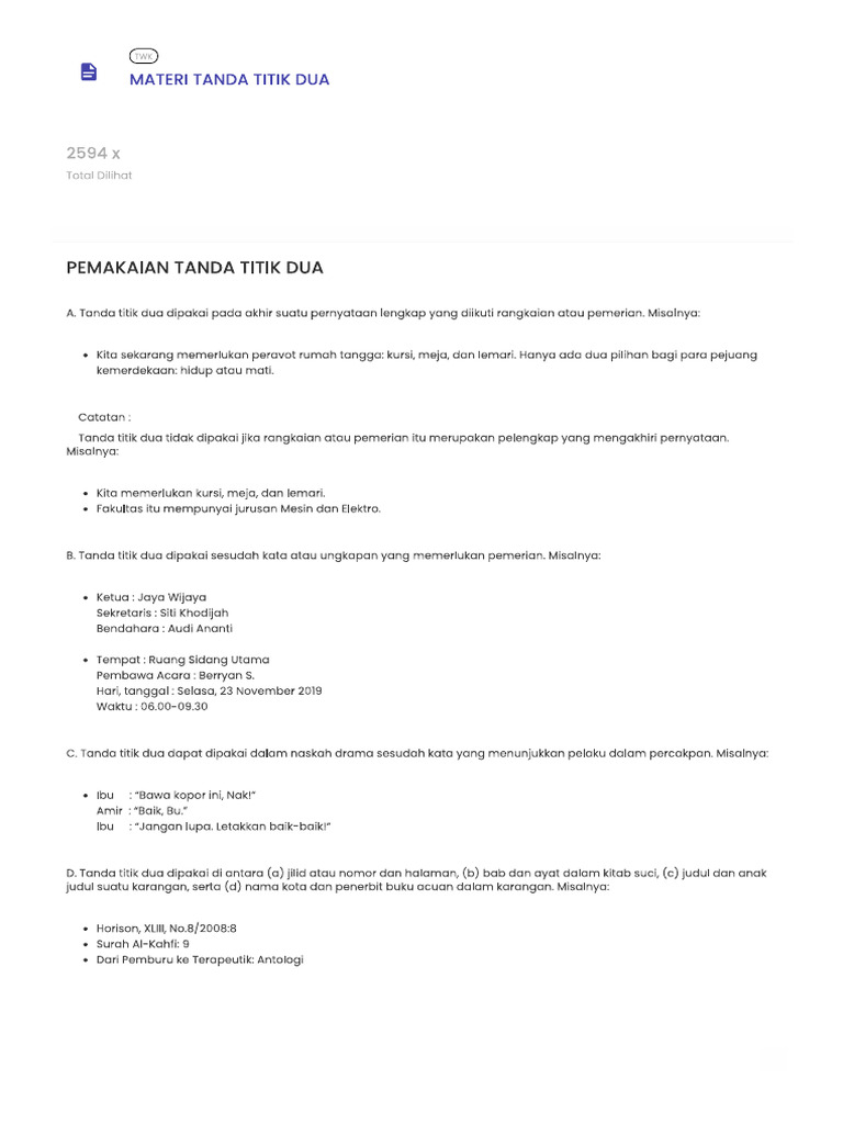Pemakaian Tanda Titik Dua | PDF