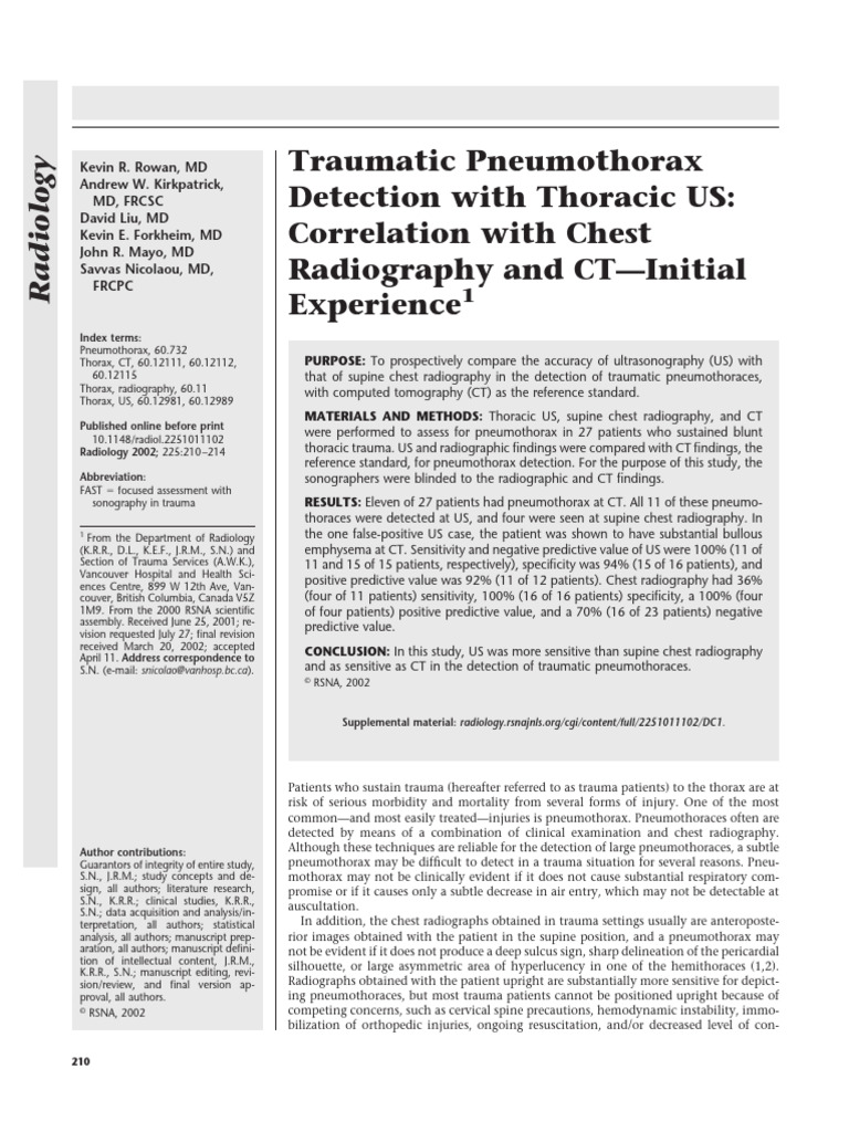 2002 Traumatic Pneumothorax Detection With Thoracic US Correlation With ...