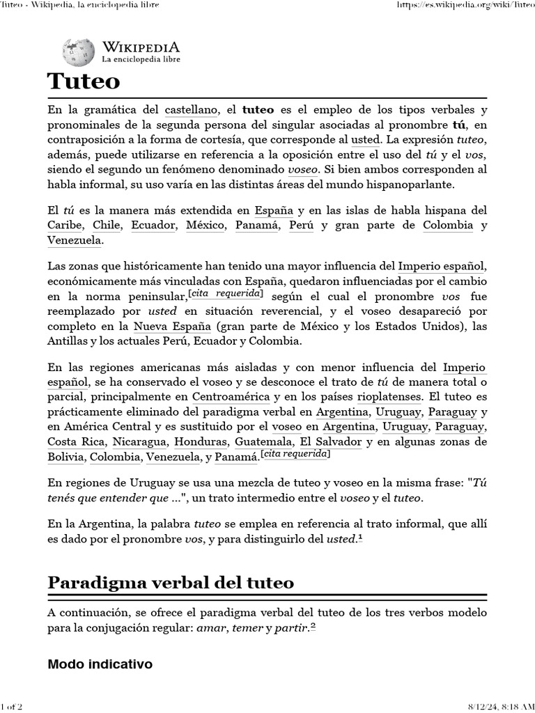 Tuteo - Wikipedia, la enciclopedia libre (110) | PDF