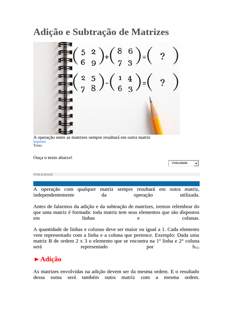 01 - Adição e Subtração de Matrizes | PDF
