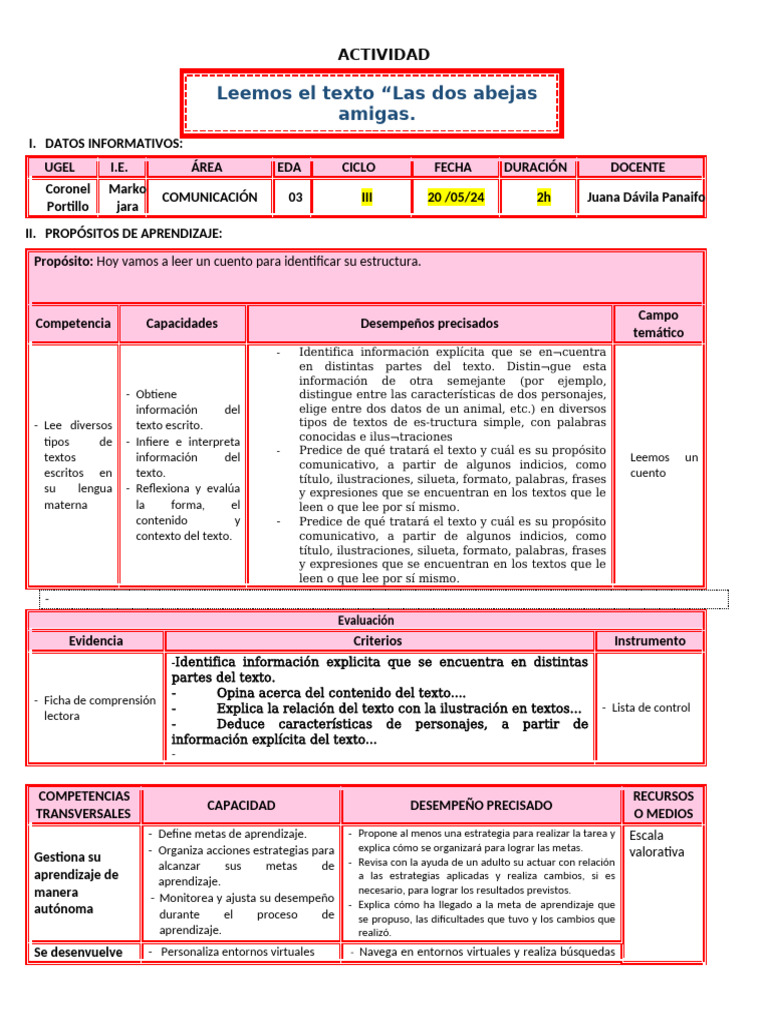 Leemos Las Dos Abejas Amigas Ses Com. | PDF