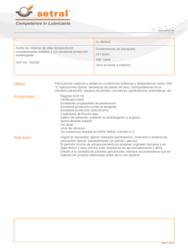 TD - 060643 - FLUID-setral-SHT - 100 - K, Tds | PDF