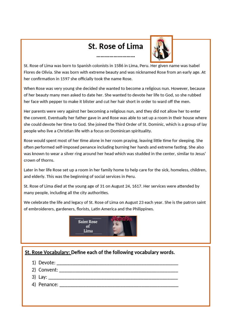 Life and Legacy of St. Rose of Lima | PDF | Foreign Language Studies ...