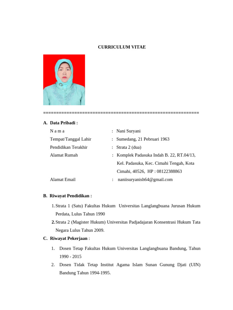 Versi Juli 2024 CURRICULUM VITAE NANI SURYANI (Perusahaan) | PDF