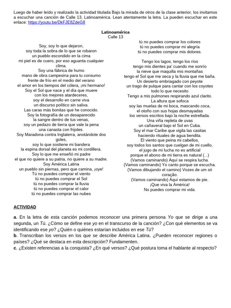 Actv Calle 13 Cancion | PDF