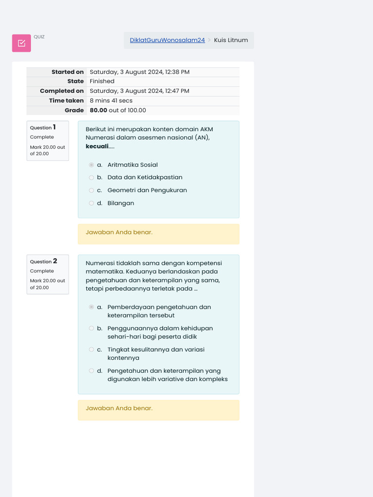 Kuis Litnum - Attempt Review | PDF