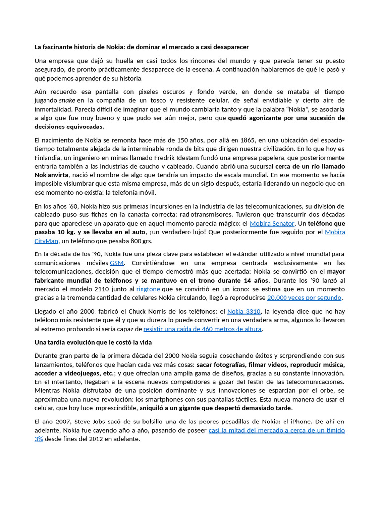 La Fascinante Historia de Nokia | PDF
