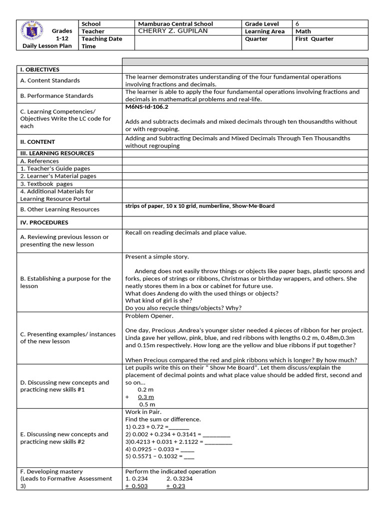 DLP Math 6 q1 Week6d | PDF