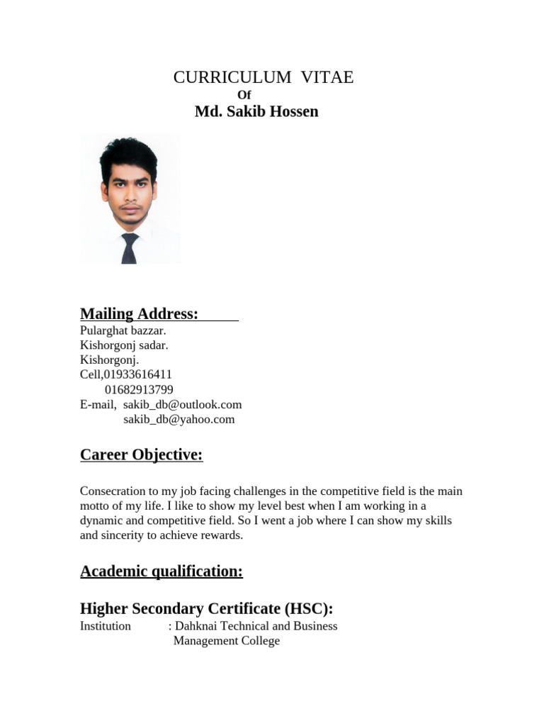 Curriculum Vitae Sakib Hossen1 | PDF