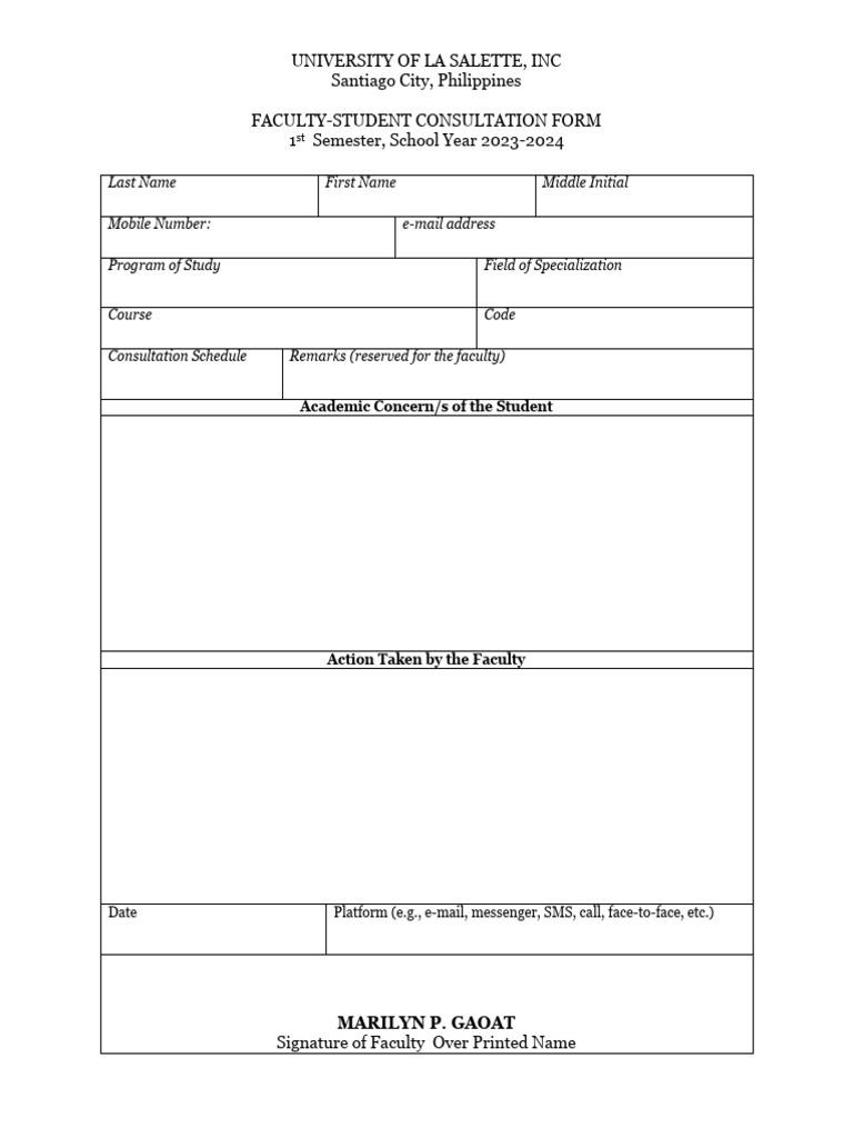 Student-Faculty Consultation Form Template | PDF