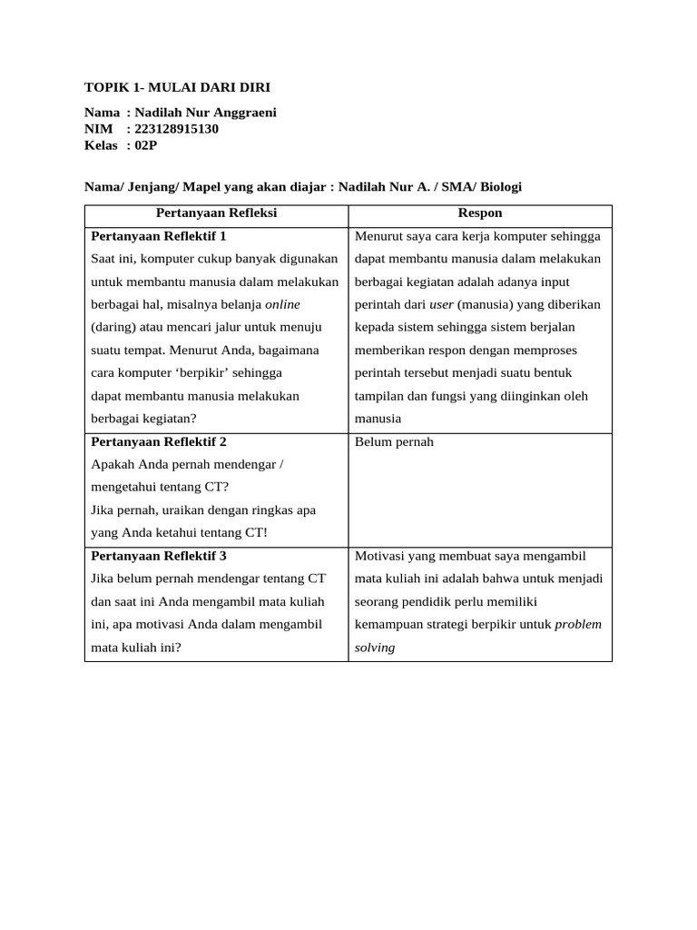 Topik 1 - Mulai Dari Diri | PDF