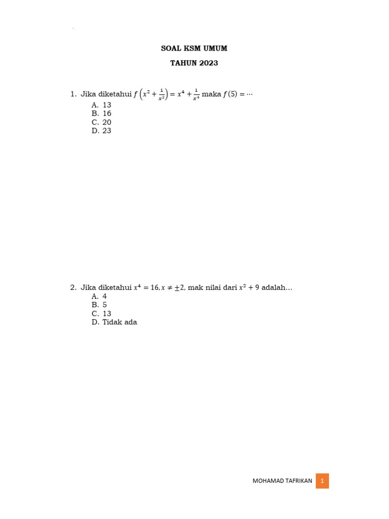KSM 2023 Math Problems and Solutions | PDF | Teaching Methods & Materials