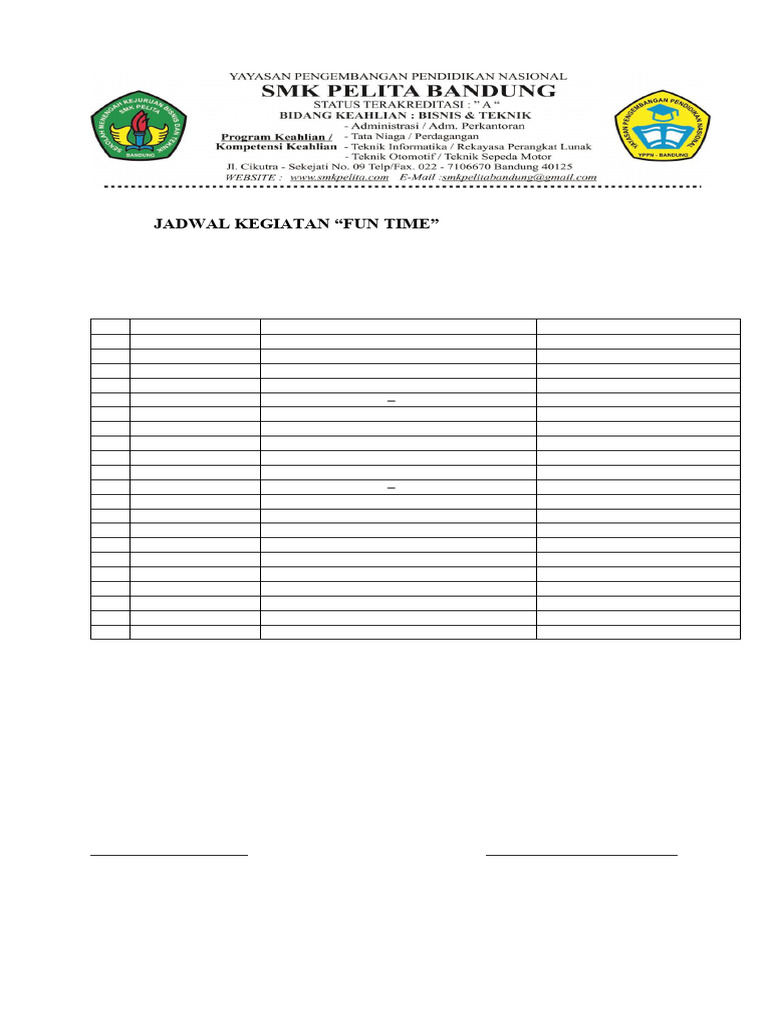 Jadwal Kegiatan Funtime | PDF