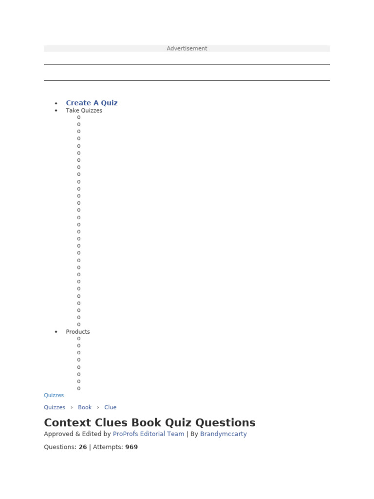 Context Clues Quiz | PDF