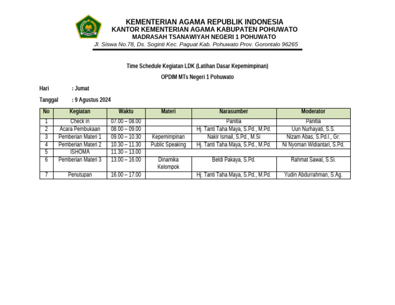 Time Schedule Kegiatan LDK | PDF