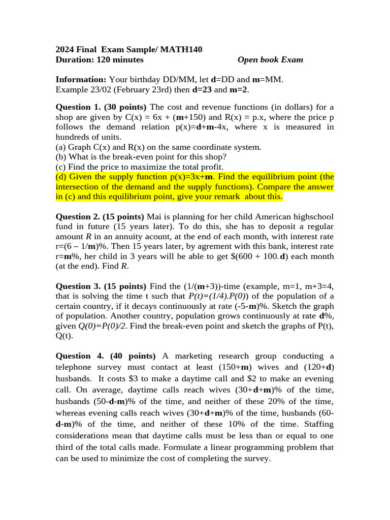 2024 FinalExam-sample | PDF