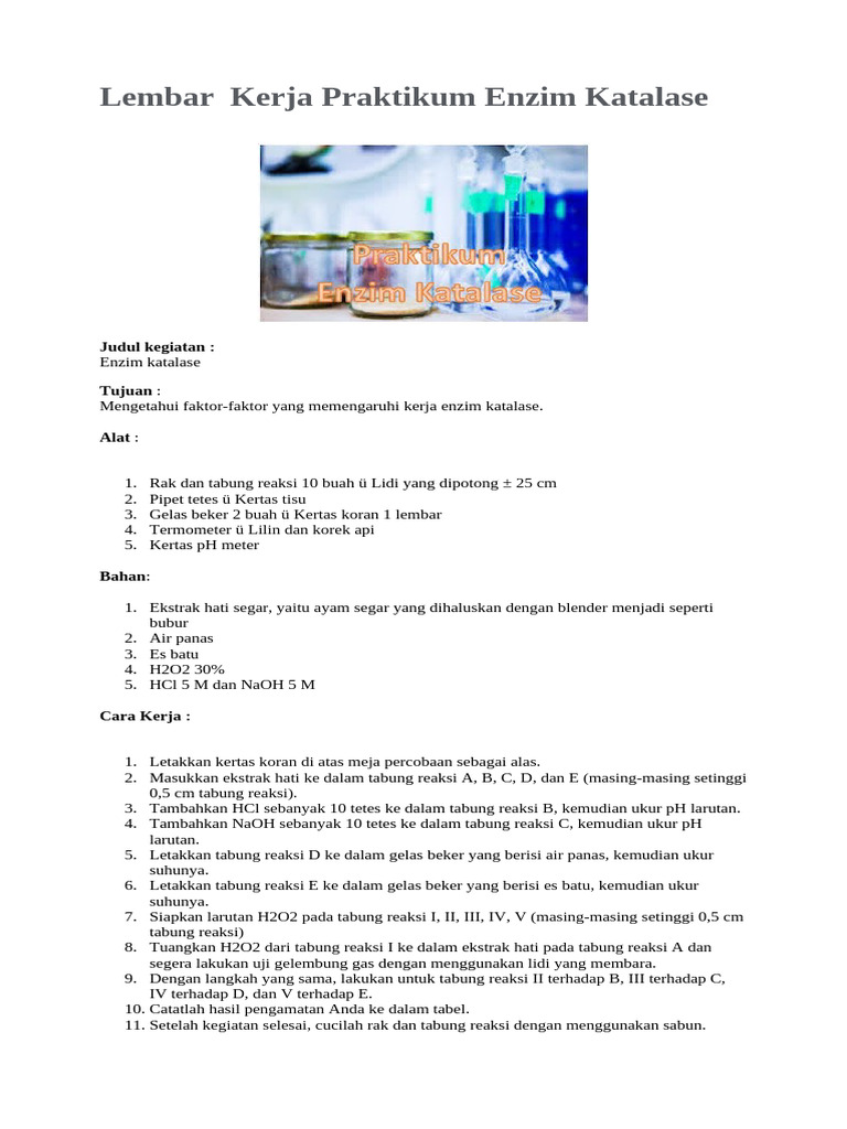 Lembar Kerja Praktikum Enzim Katalase | PDF