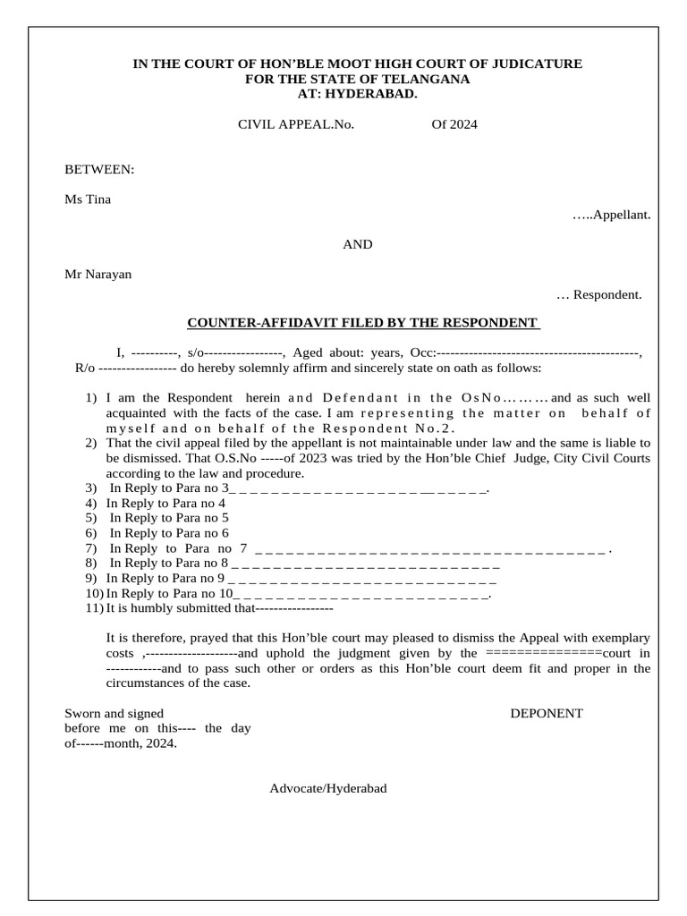Counter Affidavit Format for High Court | PDF | Appeal | Finance ...