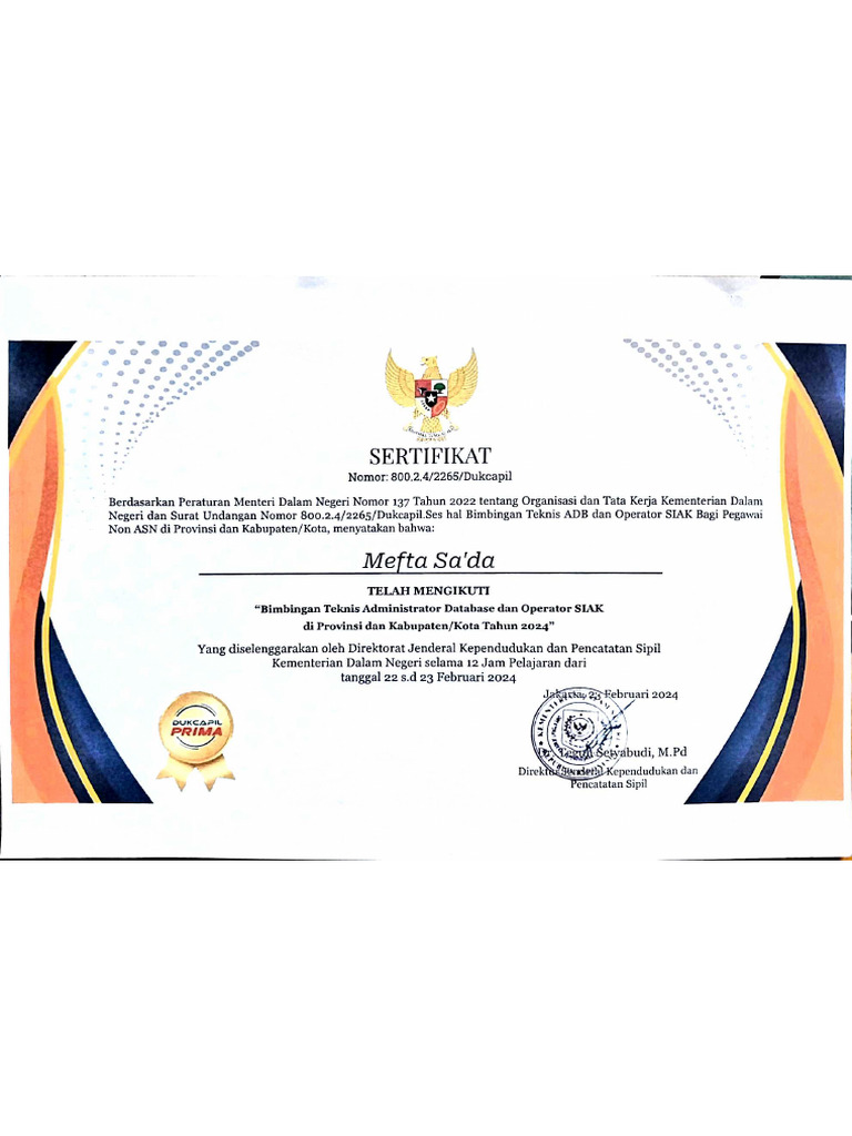 Sertifikat Mefta Sa'da | PDF