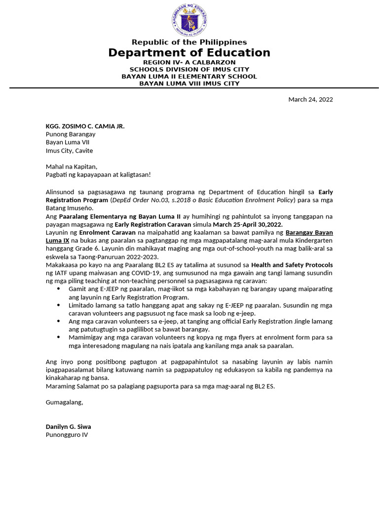 Letter To Brgy Captains | PDF