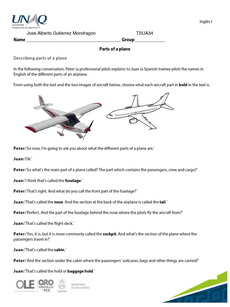 Parts of A Plane. Exercise | PDF | Landing Gear | Computers