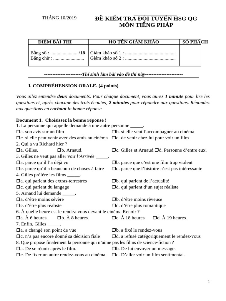 ĐỀ + HDC KT ĐT PHÁP | PDF