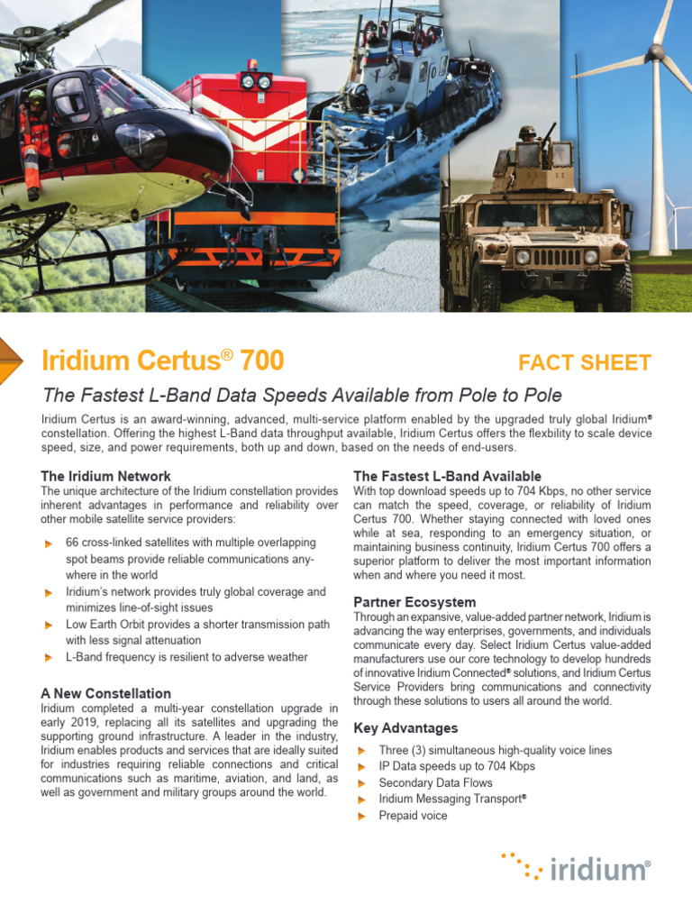 Iridium Certus 700 - Fact Sheet | PDF
