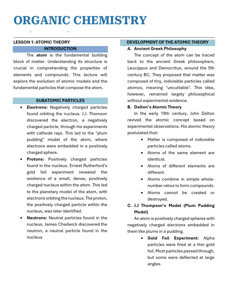 Lesson 1 - Atomic Theory | PDF