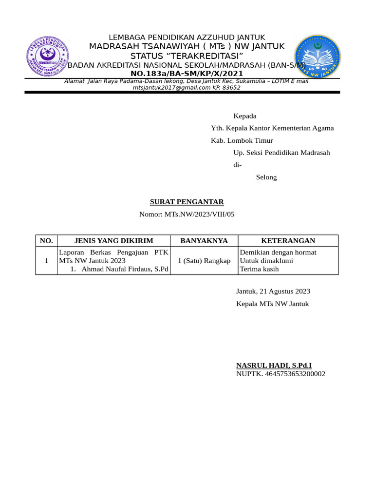 Surat Pengantar - Pengajuan PTK | PDF