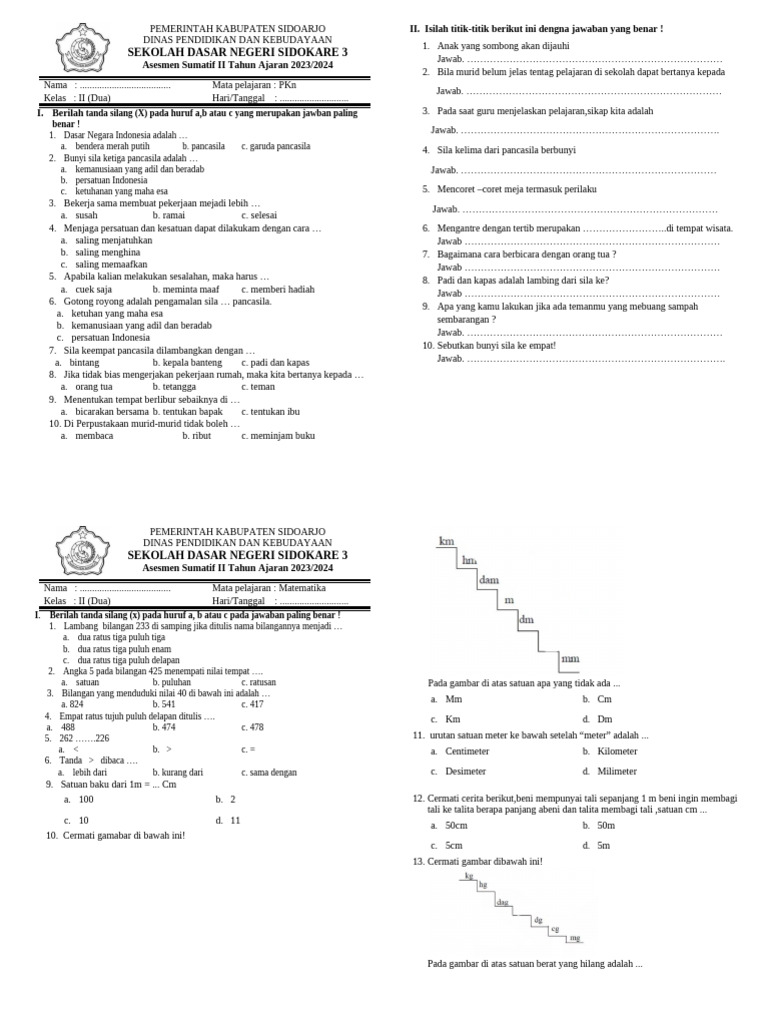 SOAL SUMATIF 2 KELAS 2 | PDF