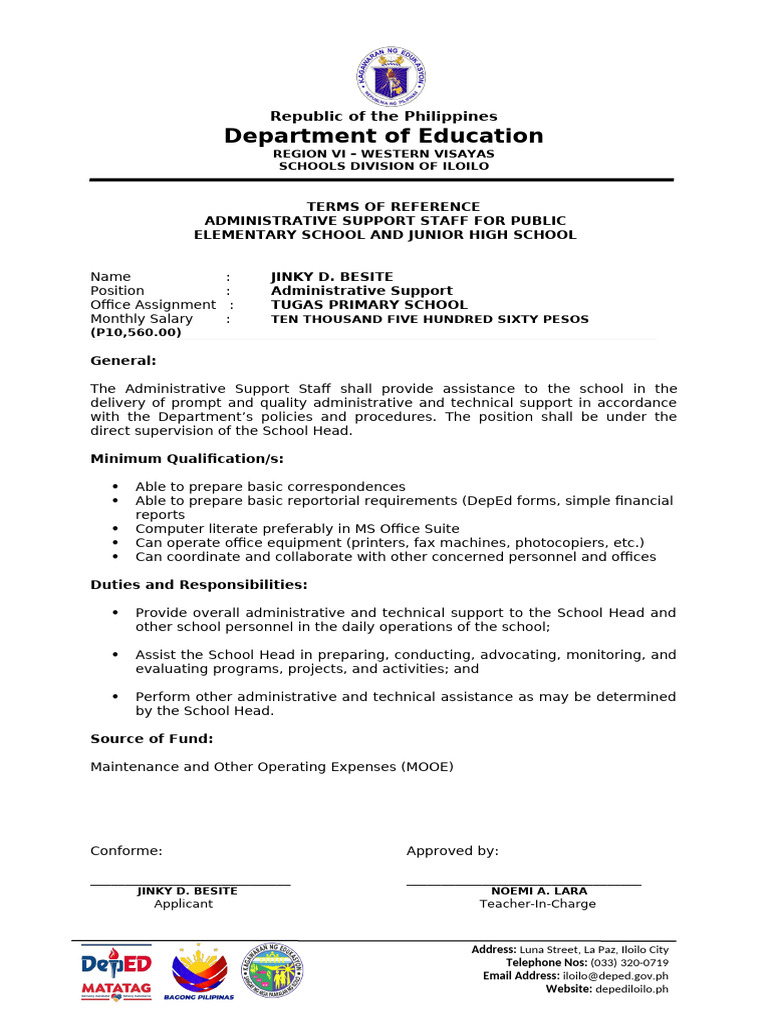 2 Sample TOR Admin Support Staff in Schools Under COS PLEASE DOWNLOAD ...
